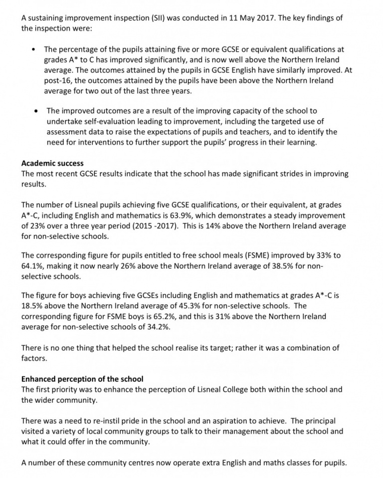CSSC Good Practice Post Primary Case Study | Lisneal College